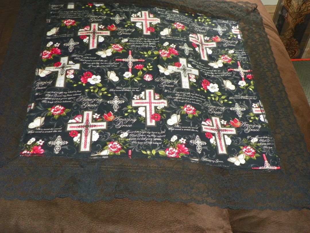 Handmade Black With Red Cross Church Lap Scarf Approx 28x28 Matching ...