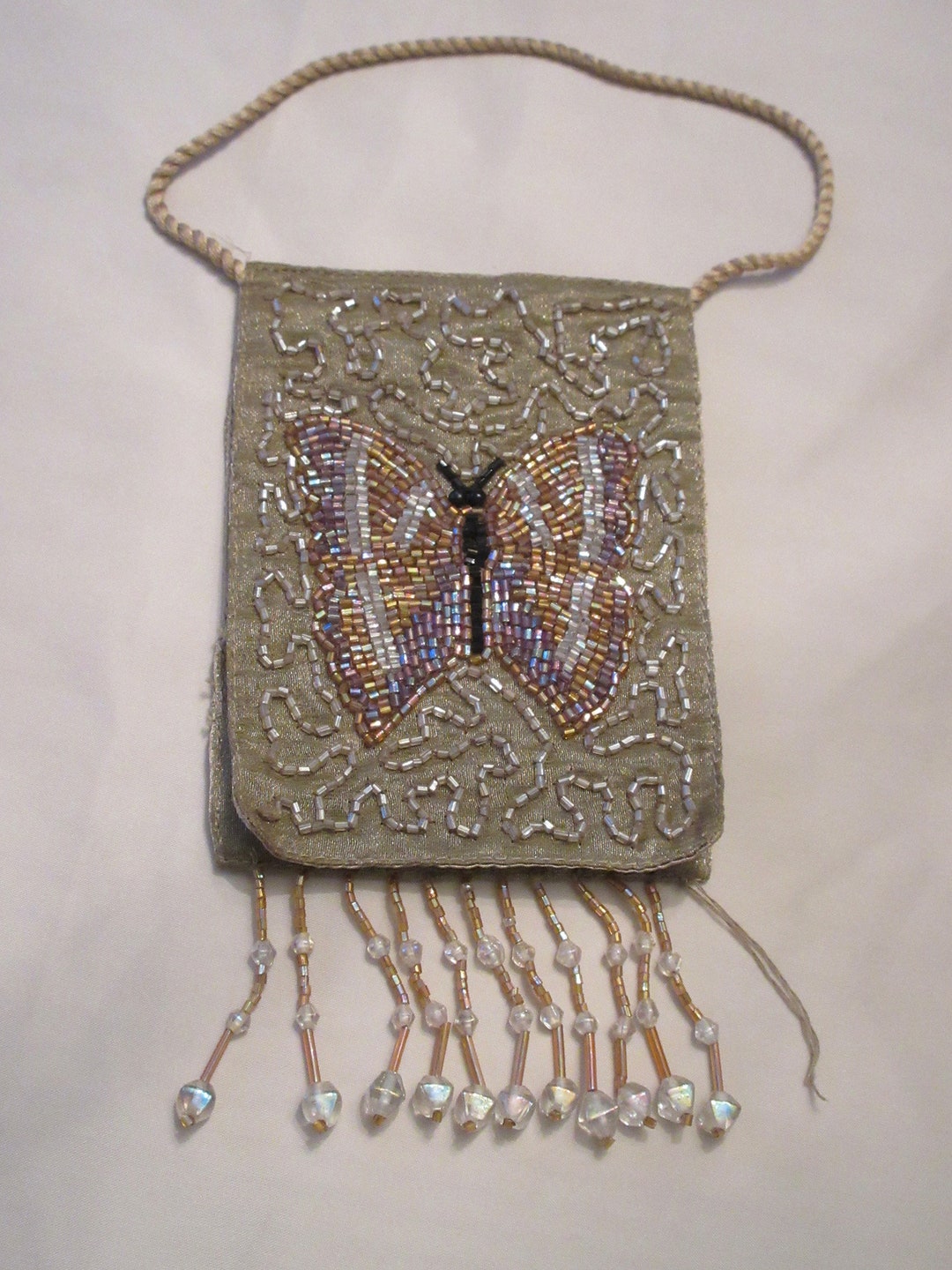 Fancy Beaded Mini Purse Shiny Olive-gold Color Butterfly Beaded Bag ...