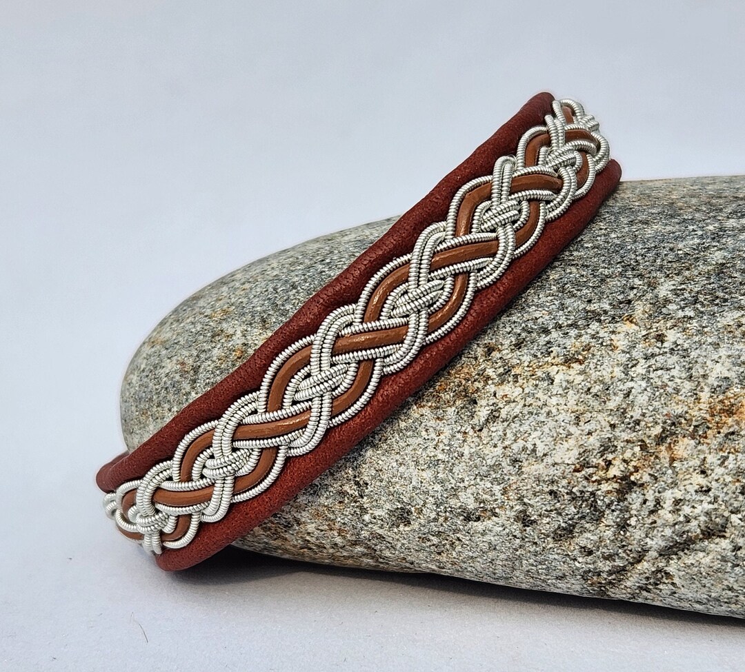 Sami Inspired Bracelet Large 7.75 Bark Brown Leather & Silver Pewter ...