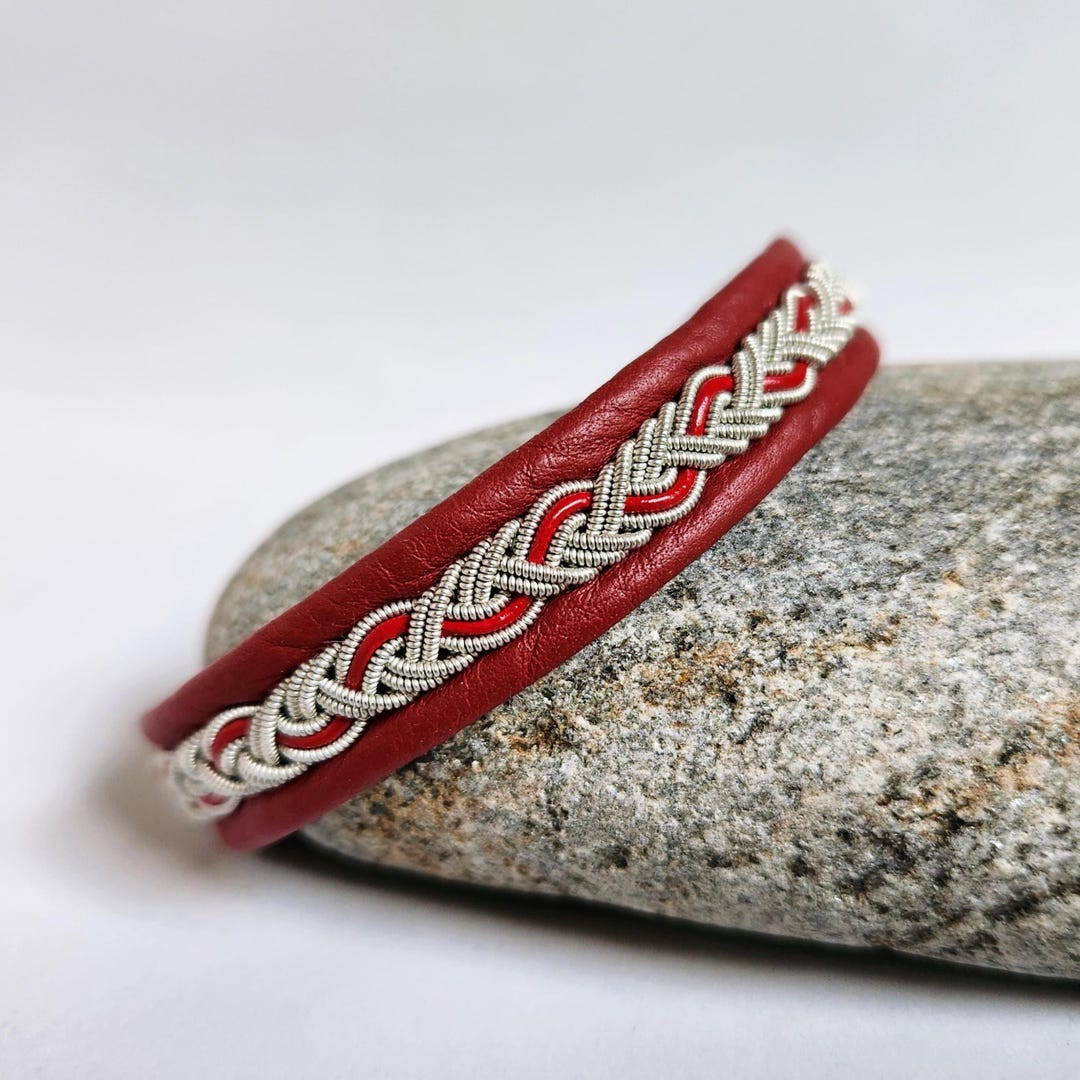 Sami Inspired Reindeer Leather Bracelet: Pewter Silver Braid, Antler ...
