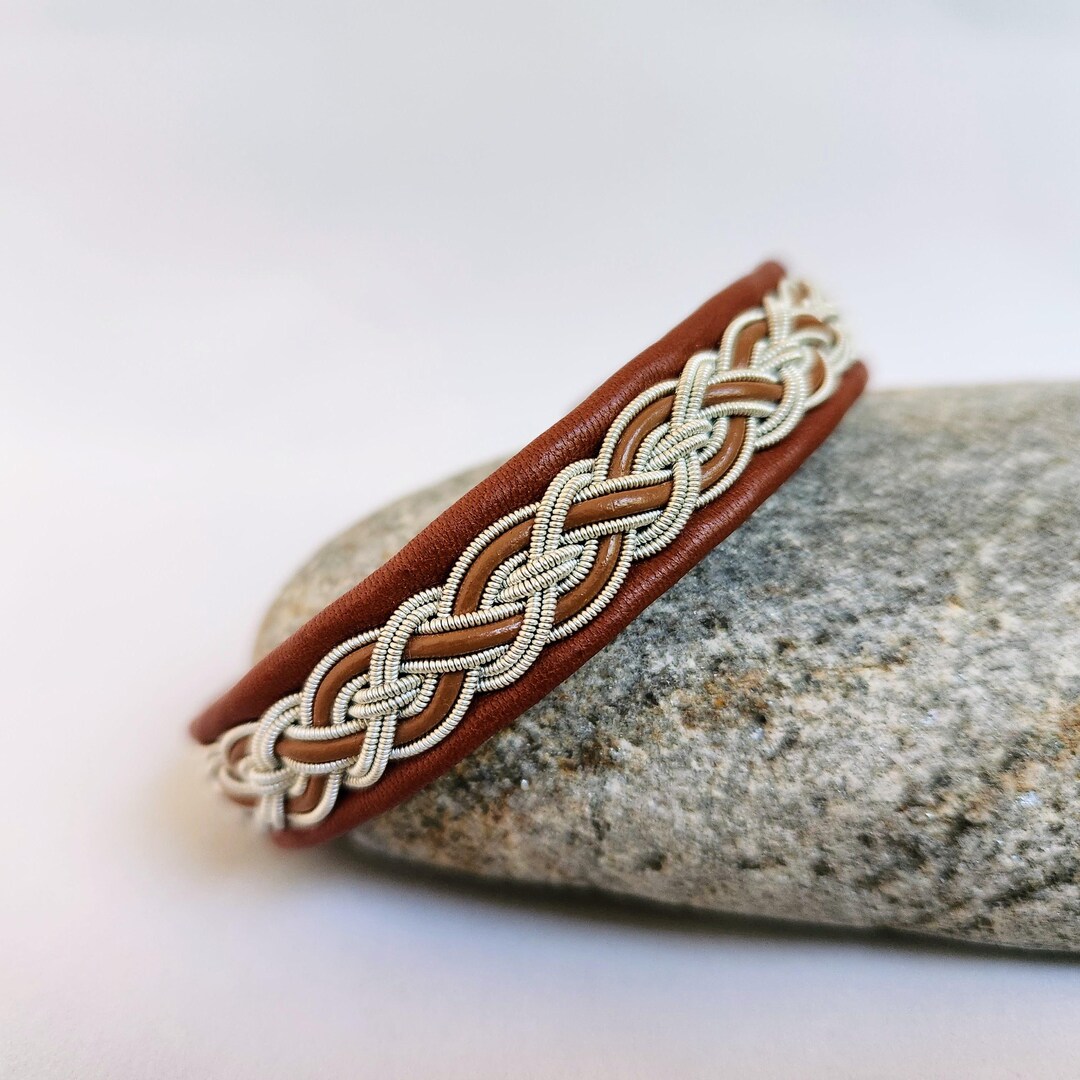 Sami Inspired Reindeer Leather Bracelet: Braided Pewter & Antler Button ...