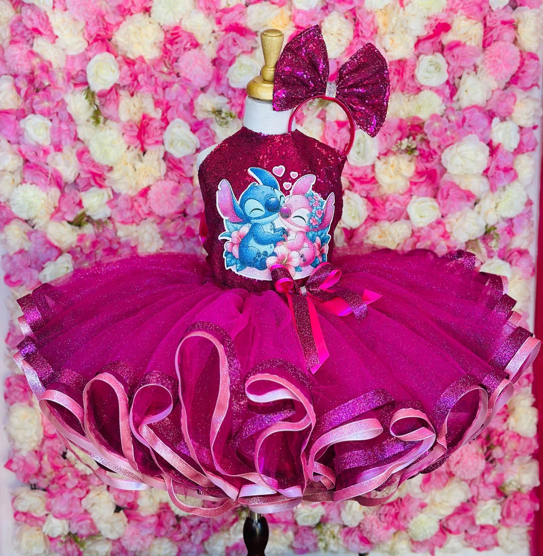 Stitch Birthday Tutu Outfit: Sequin Top, Pink Tutu & Headband - Etsy