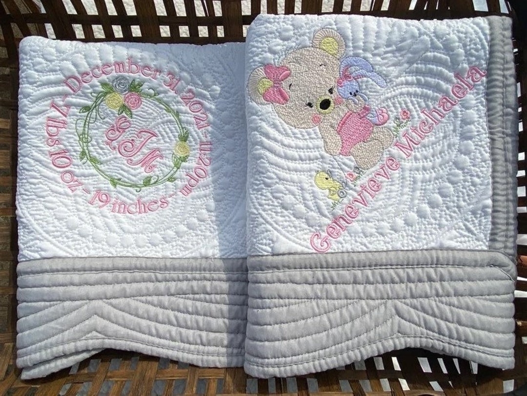 Custom Heirloom Baby Quilt, Personalized Embroidery Birth Announcement ...
