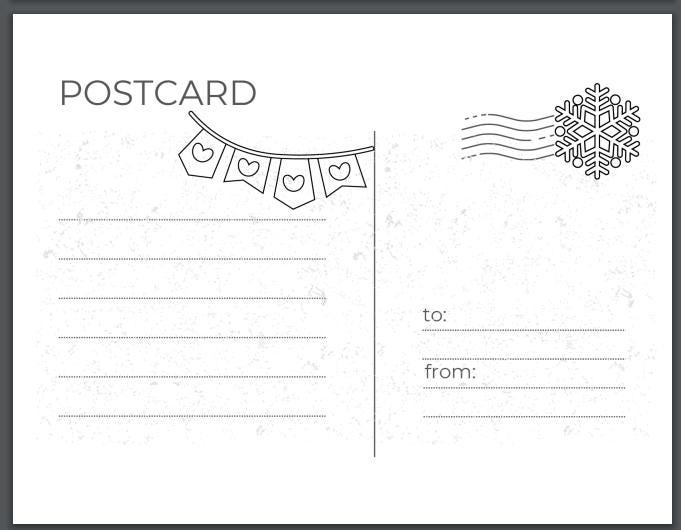 Printable Coloring Postcard - Winter Friends - Digital Print, Cat ...