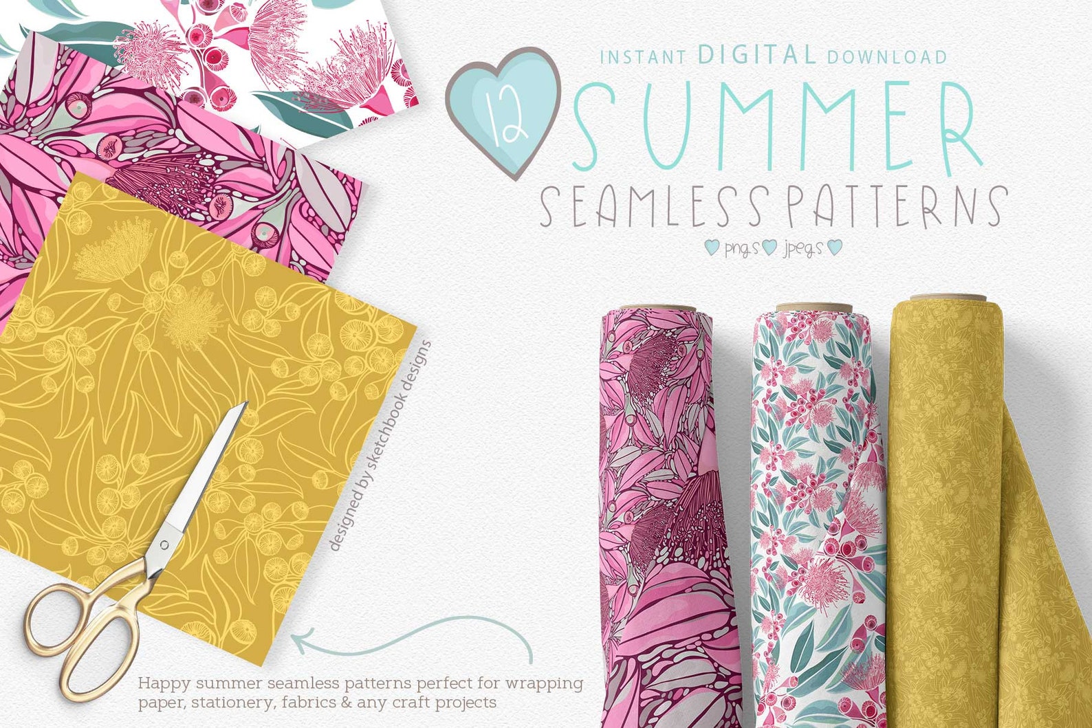 Summer Digital Seamless Pattern Set Instant Download - Floral Feminine ...