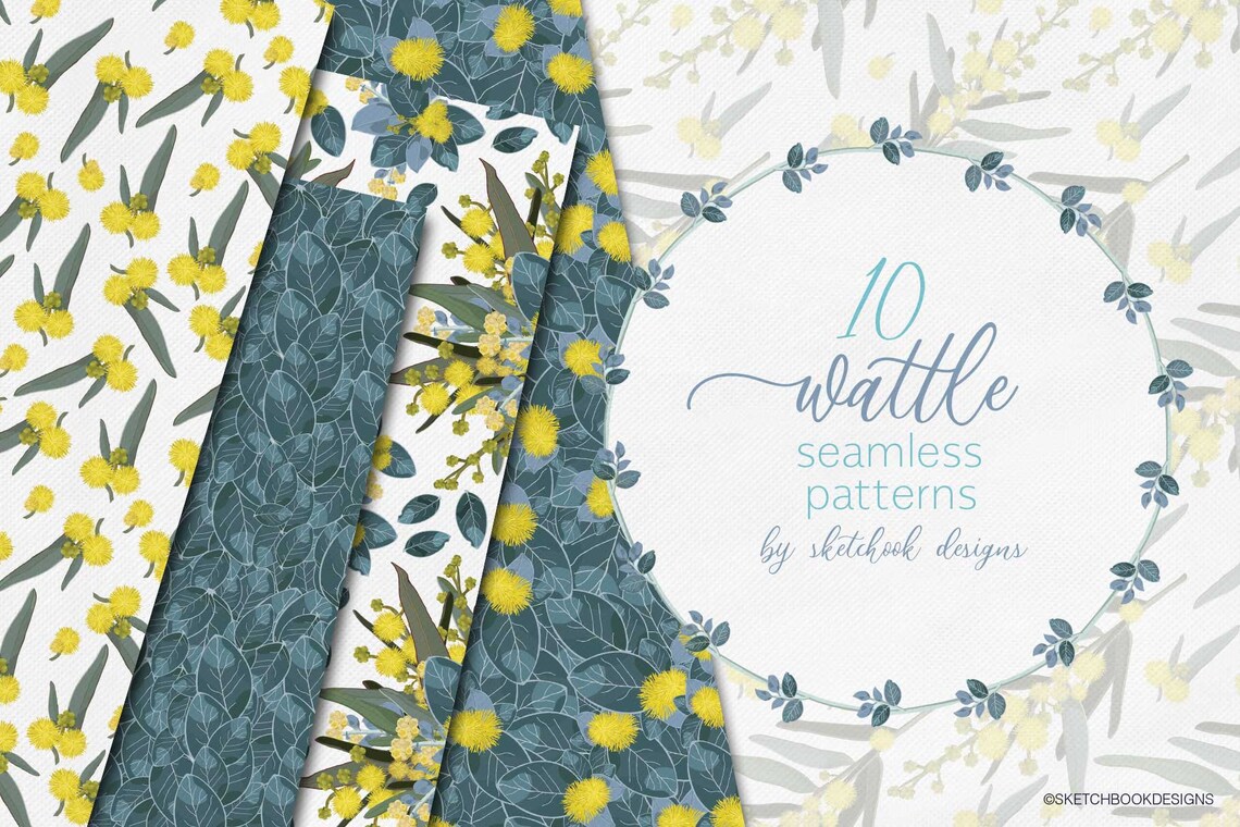 Wattle Floral Digital Seamless Patterns Paper Pack - Etsy Australia