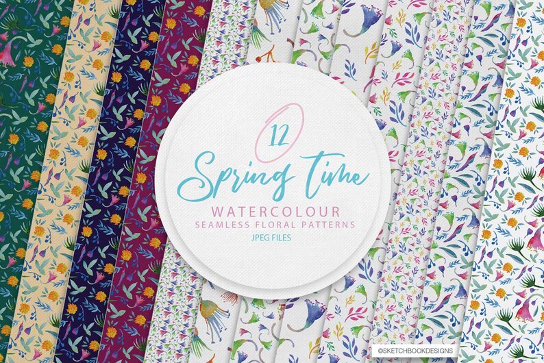 Watercolour Springtime Florals Digital Seamless Patterns - Etsy
