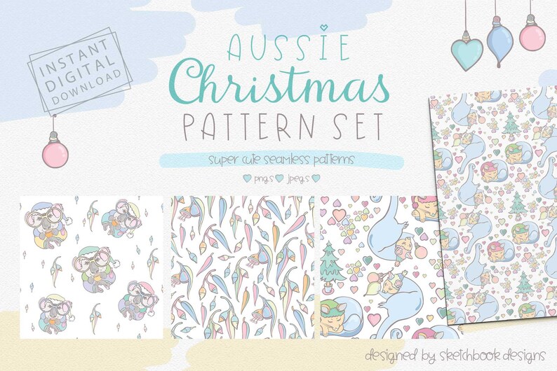 Cute Australian Christmas Seamless Pattern Set Instant | Etsy