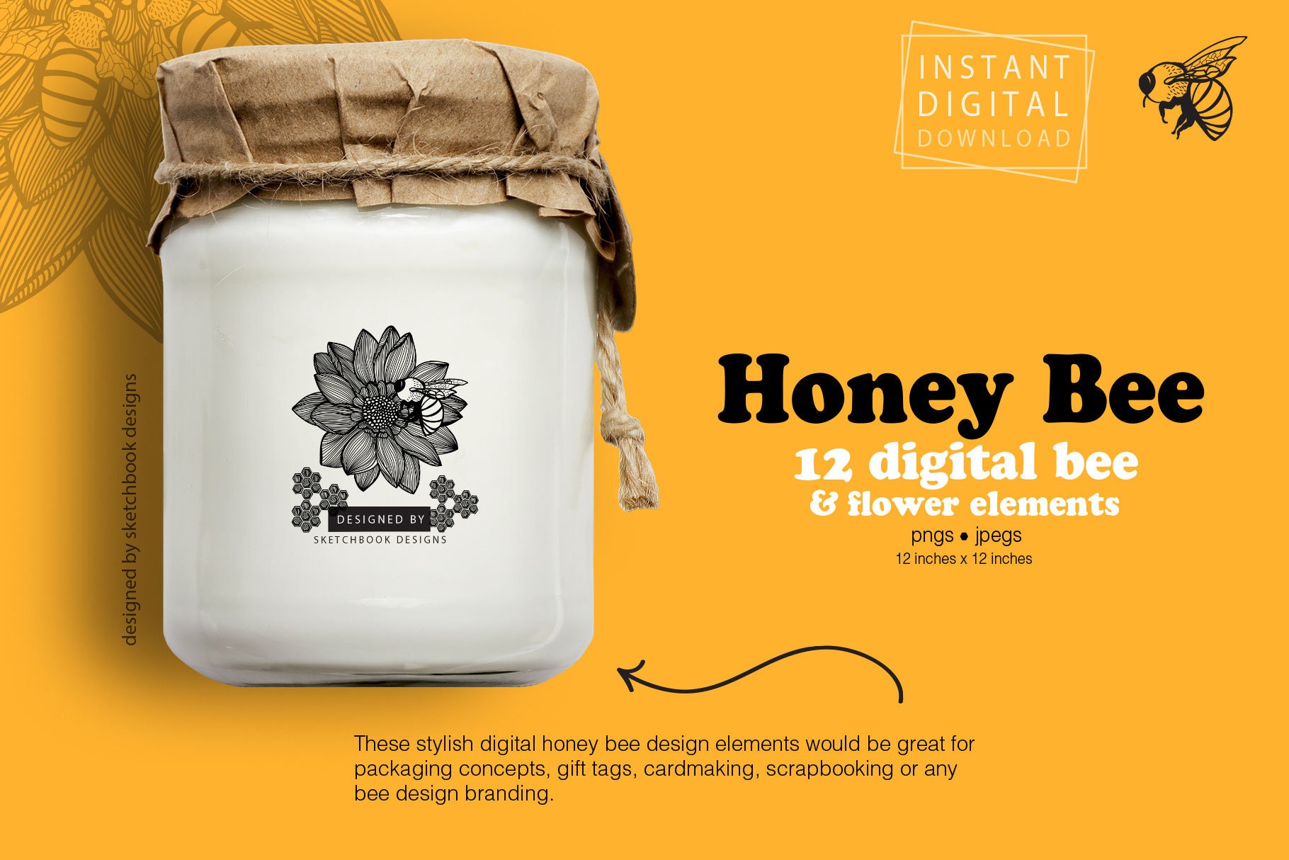 12 Honey Bee Digital Clipart Bundle, Bee Elements , Bee Clipart Instant ...