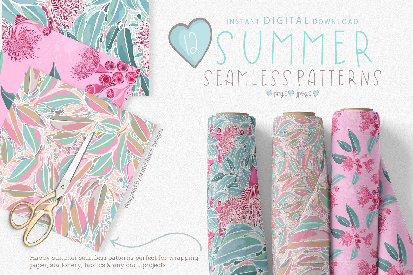 Summer Digital Seamless Pattern Set Instant Download - Floral Feminine ...