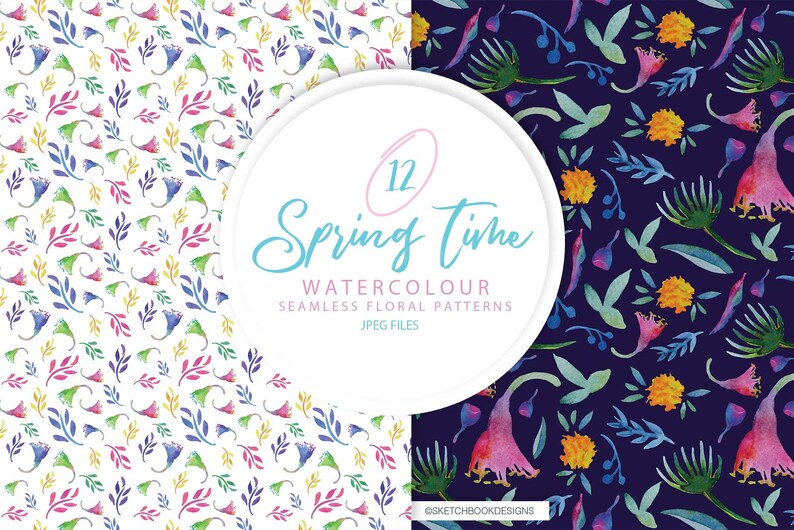 Watercolour Springtime Florals Digital Seamless Patterns - Etsy