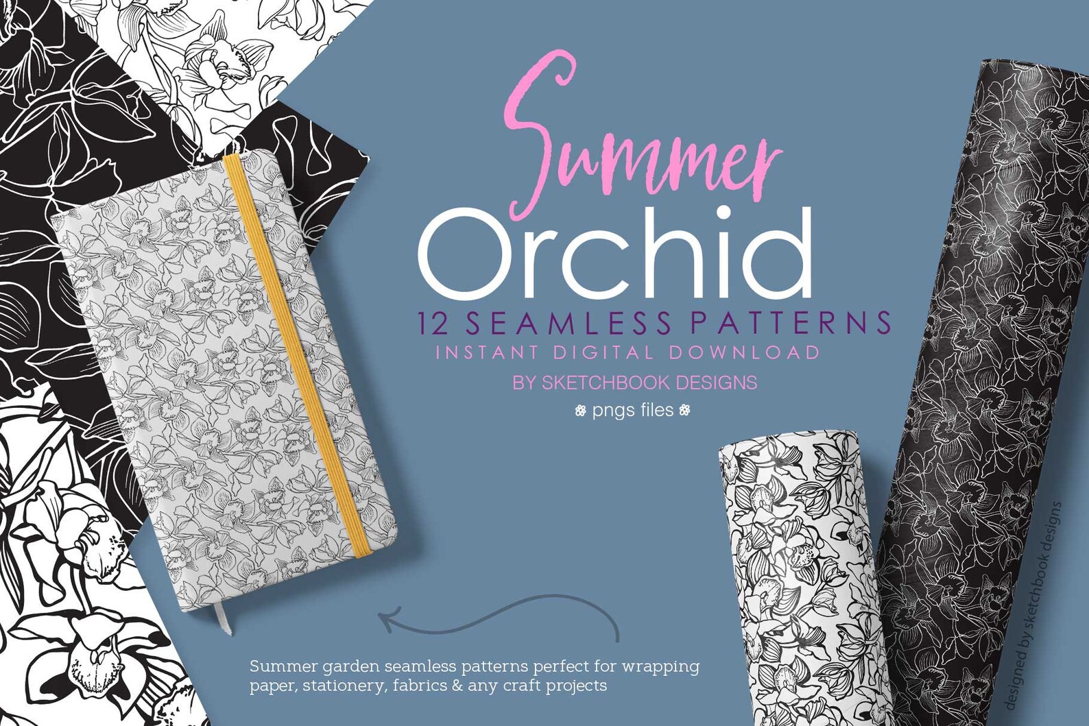 Summer Orchid Digital Seamless Pattern Set Instant Download - Floral ...
