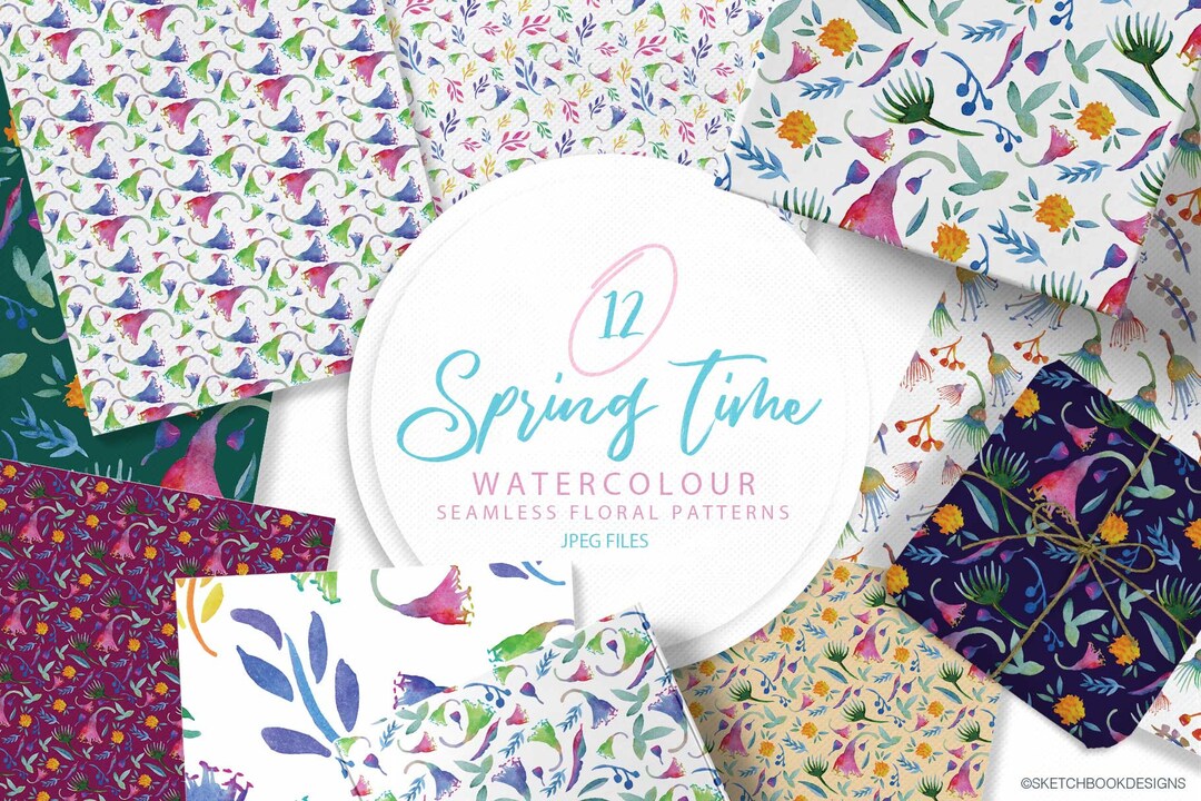 Watercolour Springtime Florals Digital Seamless Patterns - Etsy