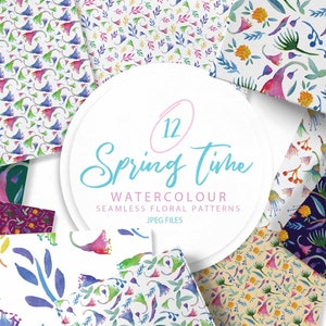 Watercolour Springtime Florals Digital Seamless Patterns - Etsy