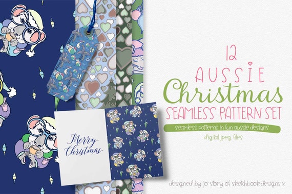 12 Cute Australian Christmas Seamless Pattern Set Instant | Etsy