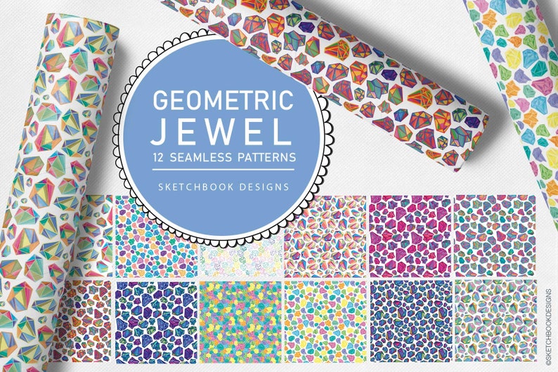 Geometric Jewel Digital Seamless Pattern Set - Etsy