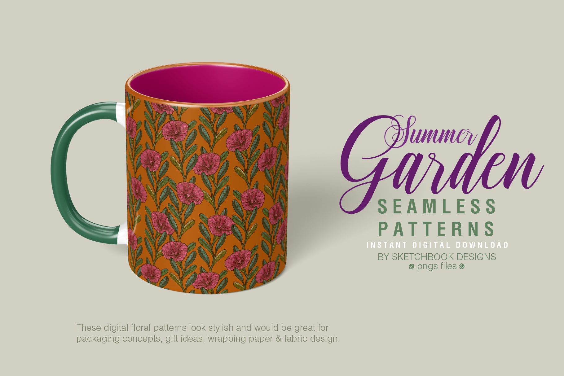 Summer Garden Digital Seamless Pattern Set Instant Download - Floral ...