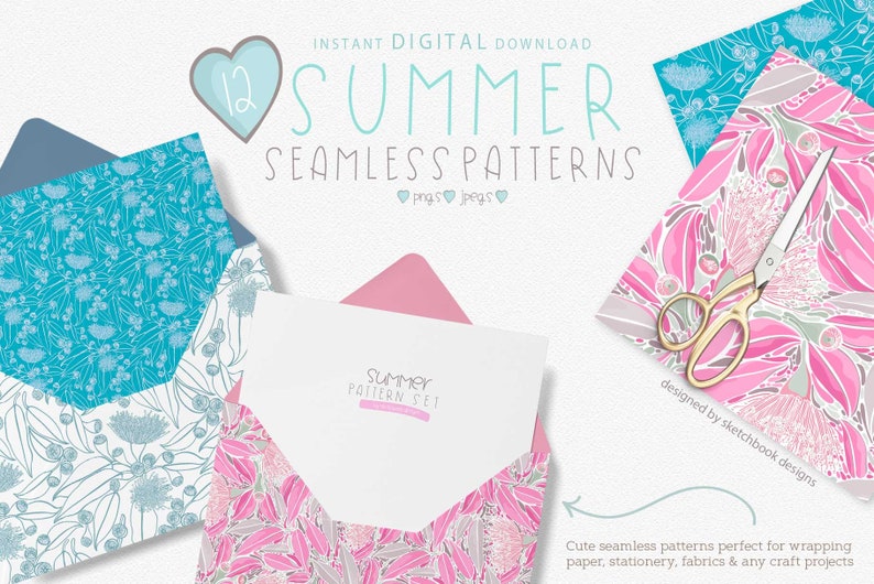 Summer Digital Seamless Pattern Set Instant Download - Floral Feminine ...