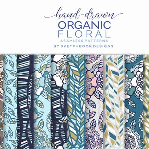14 Organic Floral Doodles Digital Seamless Patterns Instant Download ...