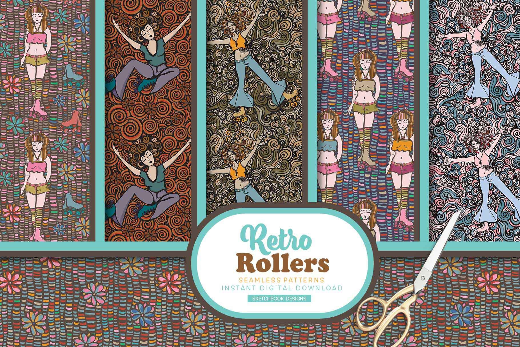 Retro Rollers Digital Seamless Pattern Set, Roller Skate Patterns ...