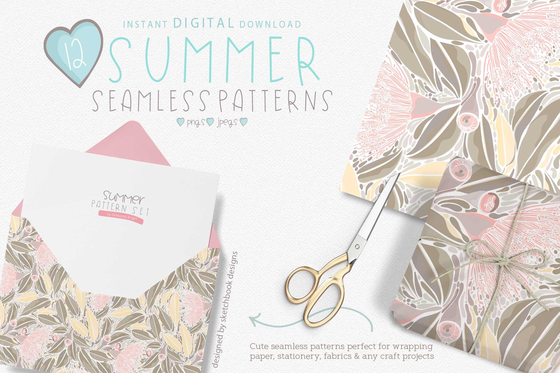 Summer Digital Seamless Pattern Set Instant Download - Floral Feminine ...