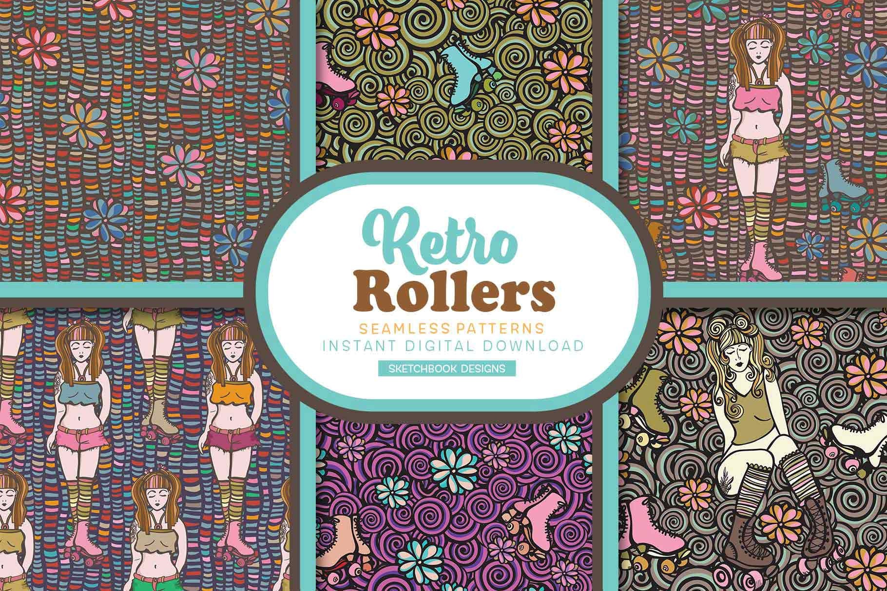 Retro Rollers Digital Seamless Pattern Set, Roller Skate Patterns ...