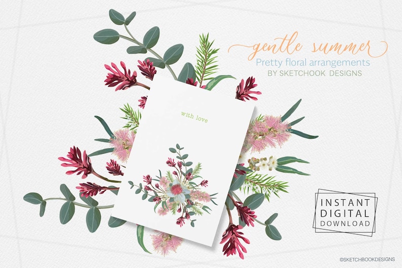 Summer Wildflower Floral Arrangements & Frames Clipart Set - Digital ...