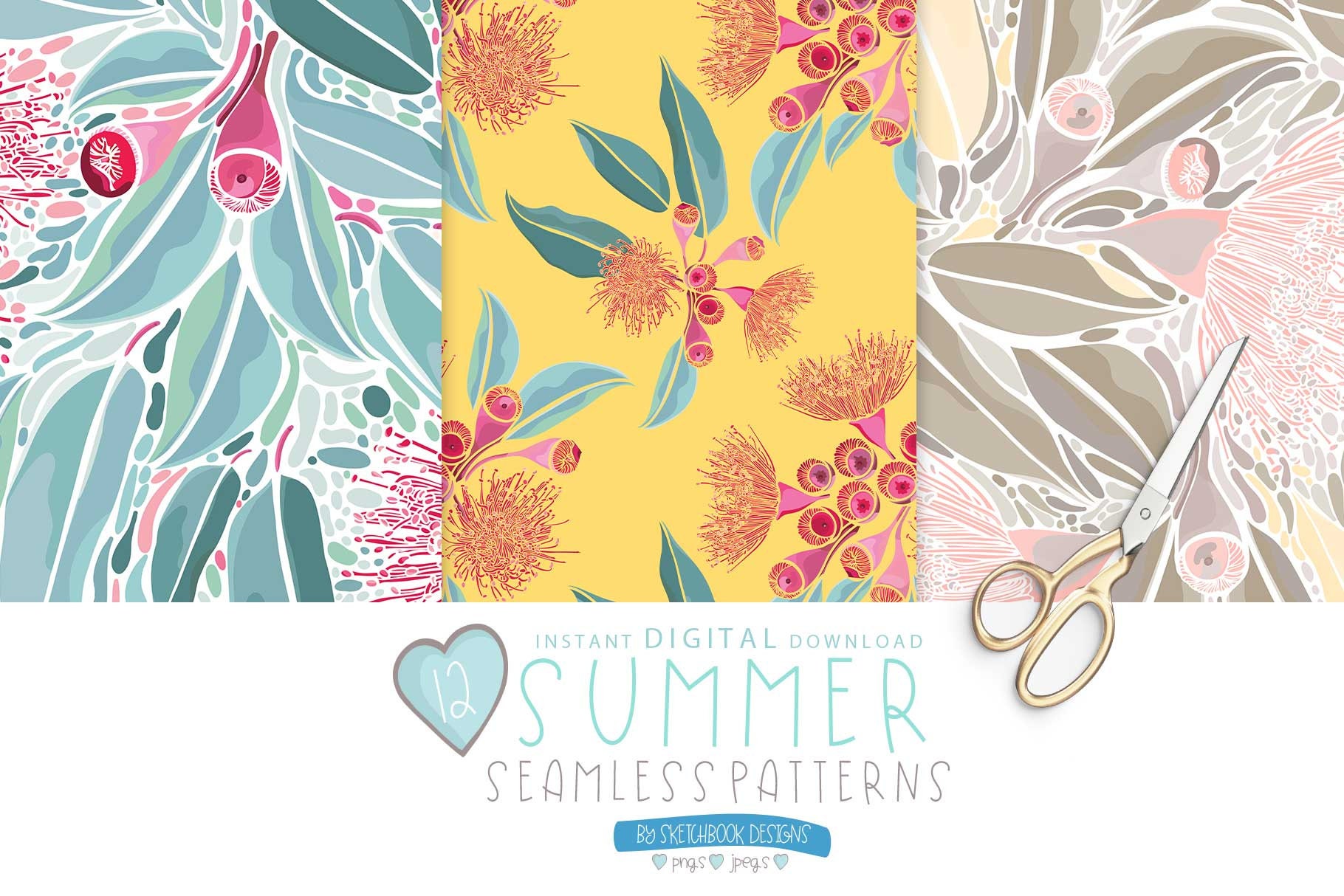 Summer Digital Seamless Pattern Set Instant Download - Floral Feminine ...