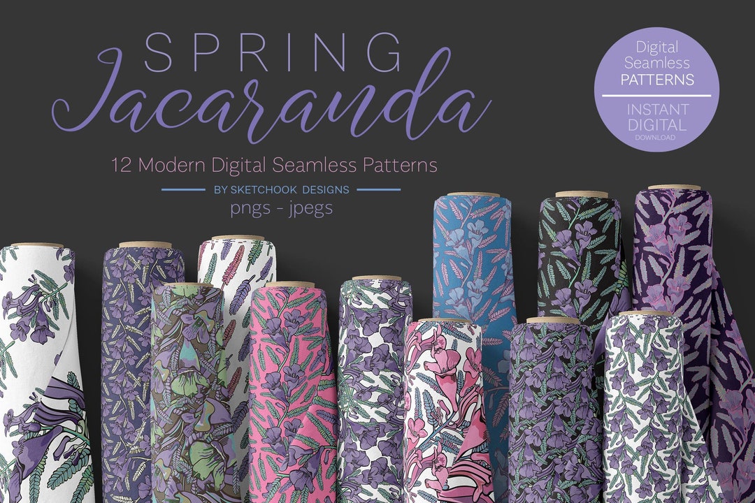 Spring Jacaranda Digital Seamless Pattern Set, Summer Floral Patterns ...