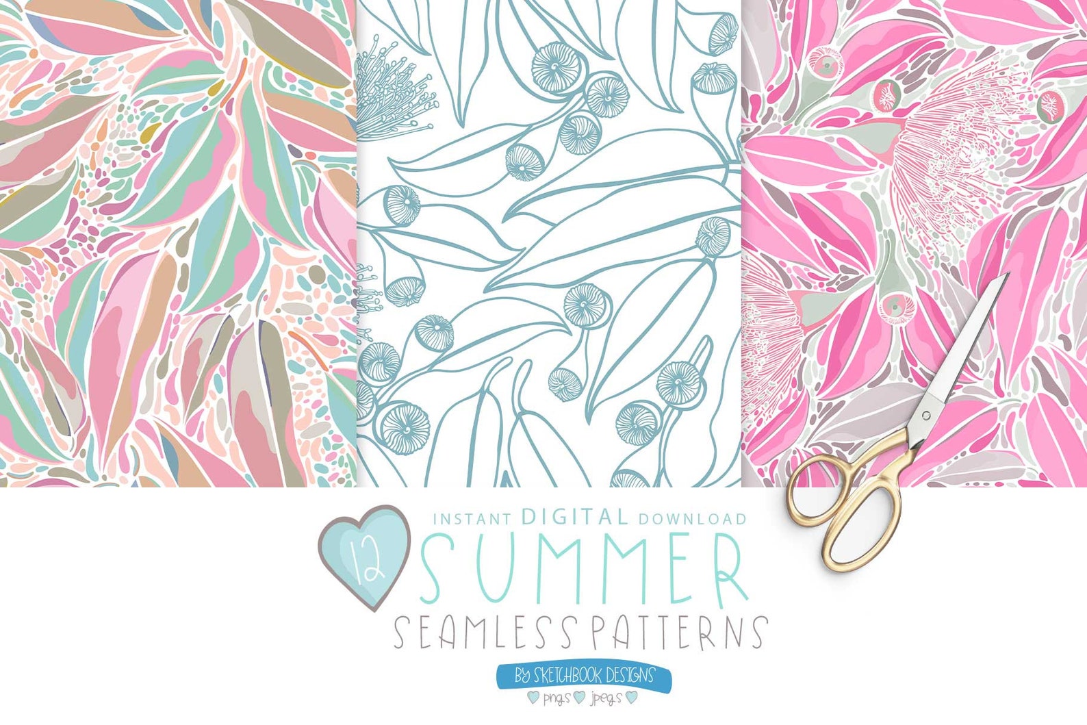 Summer Digital Seamless Pattern Set Instant Download - Floral Feminine ...