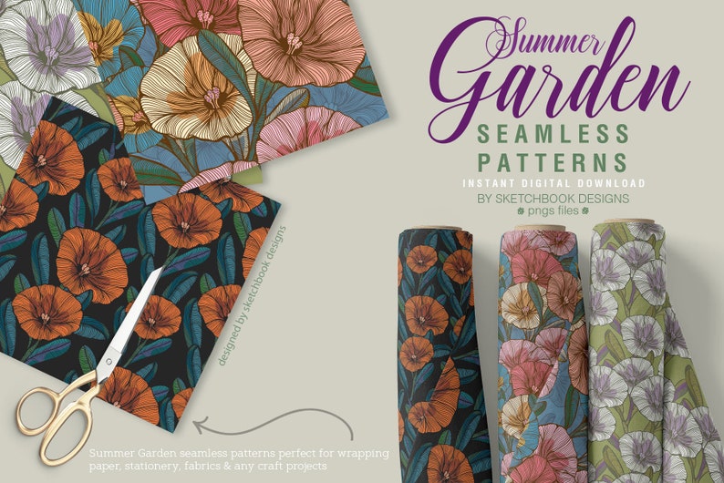 Summer Garden Digital Seamless Pattern Set Instant Download - Etsy