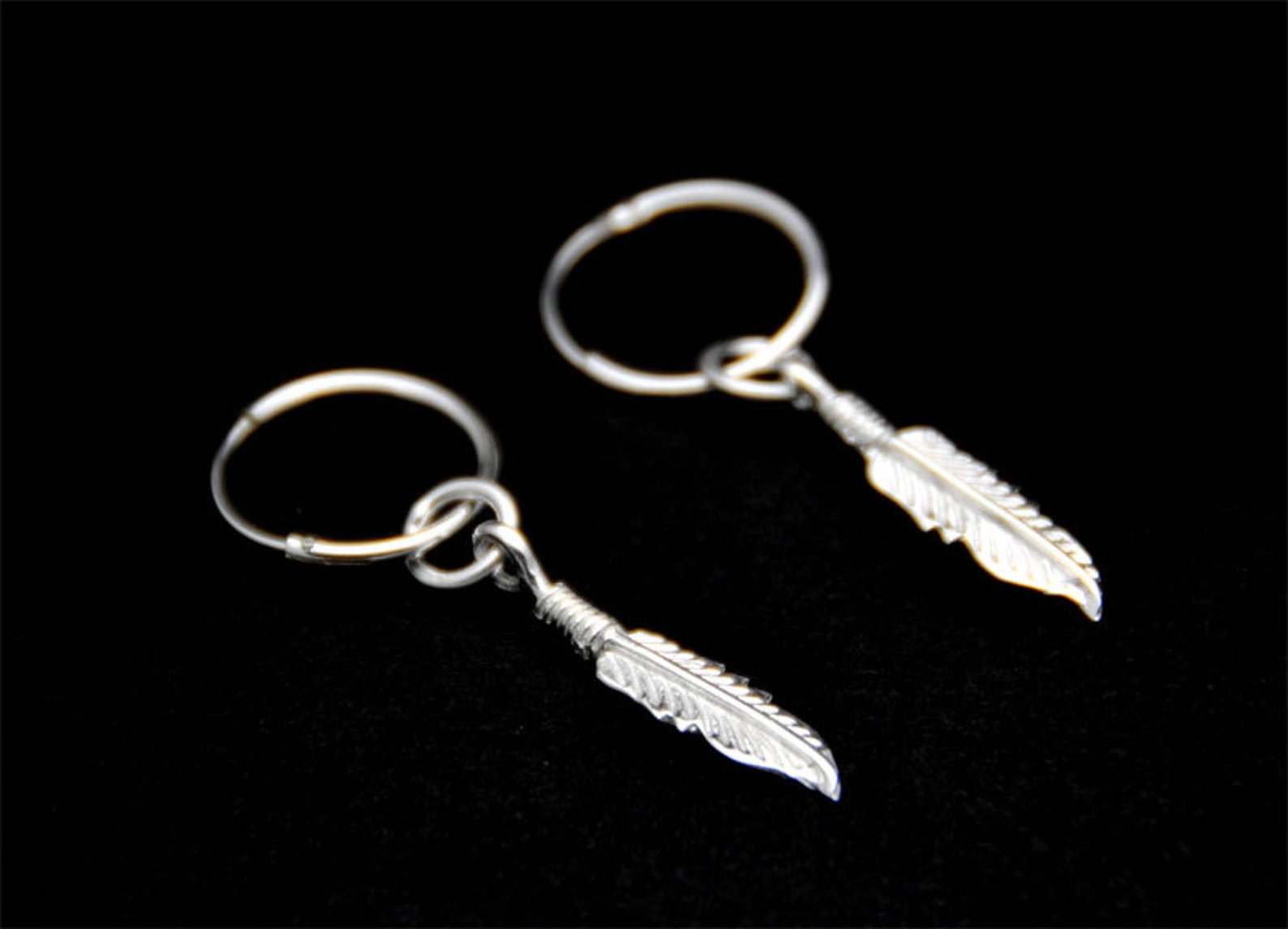 Small Silver Feather Hoops - Simple Everyday Modern Minimal Dangle ...