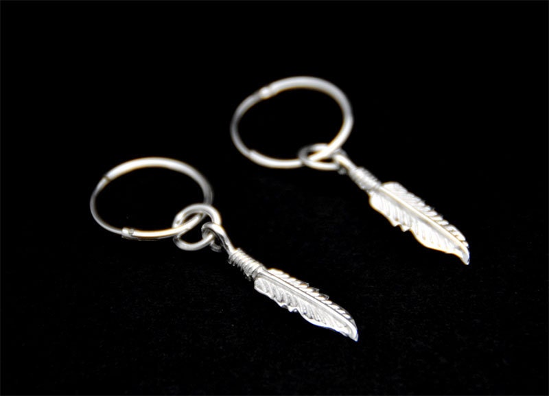 Small Silver Feather Hoops Simple Everyday Modern Minimal | Etsy