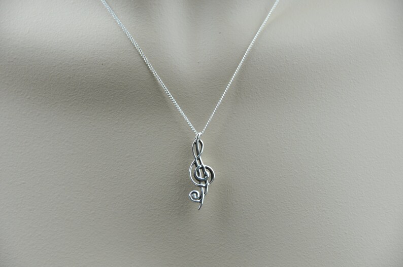Treble Clef Charm Necklace - Sterling Silver Music Note Necklace - Etsy