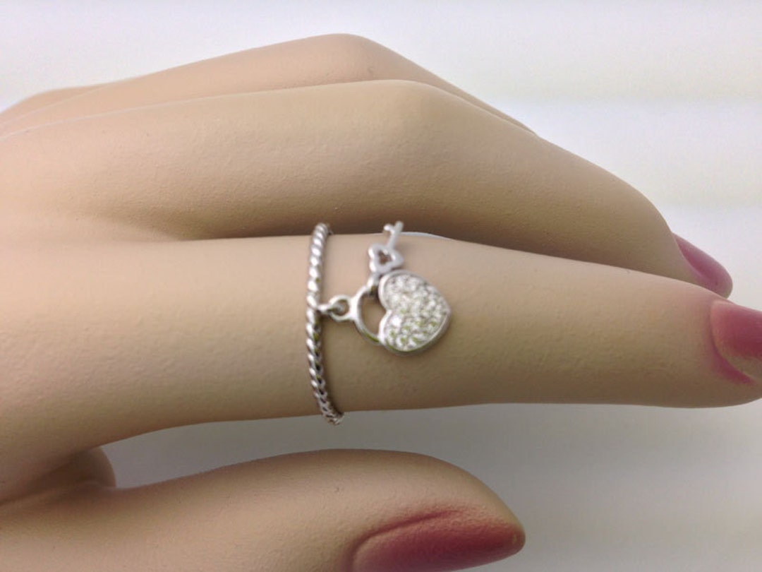 Heart Lock and Key Charm Ring - Sterling Silver Heart Ring 925 Sterling ...