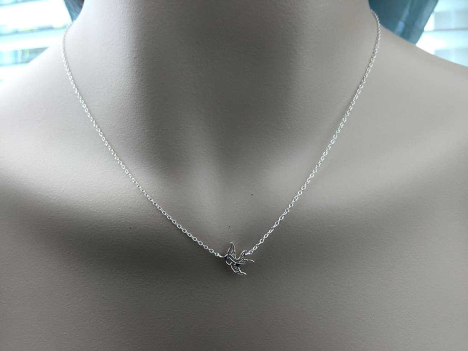 All Sterling Silver Necklace, Dainty Sterling Silver Swallow Bird ...