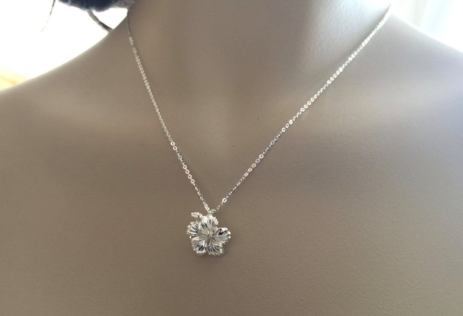 Sterling Silver Flower Hibiscus Necklace Hibiscus Charm Hibiscus ...
