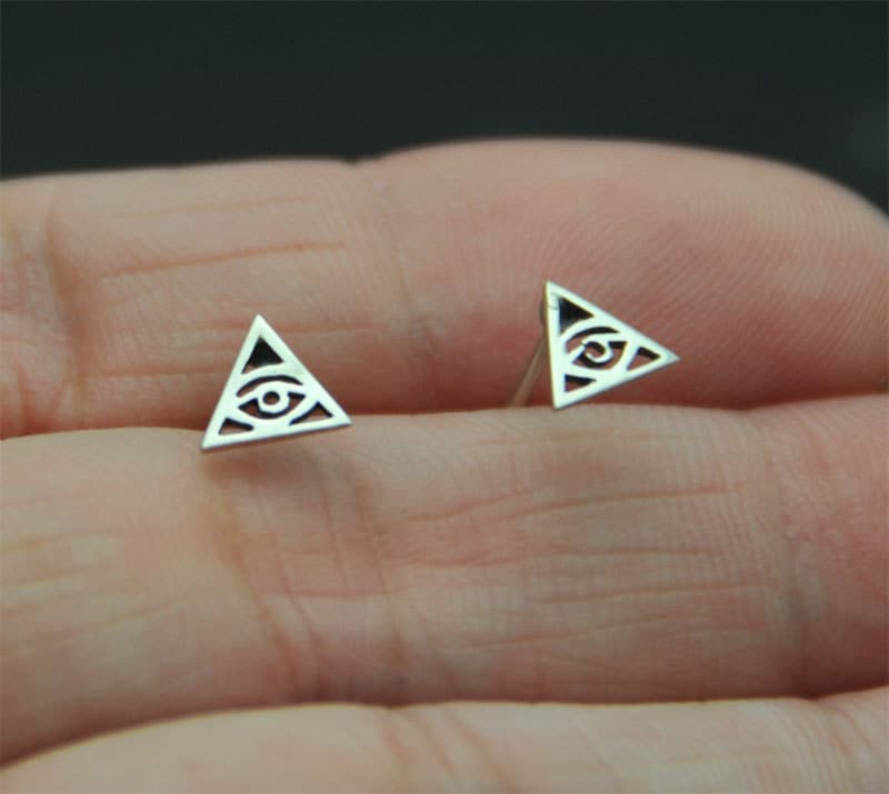 Sterling Silver Flat Triangle Evil Eye Stud Post Earrings, Post ...