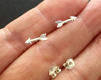 Tiny Arrows Sterling Silver Stud Earrings Arrows Ear Studs | Etsy