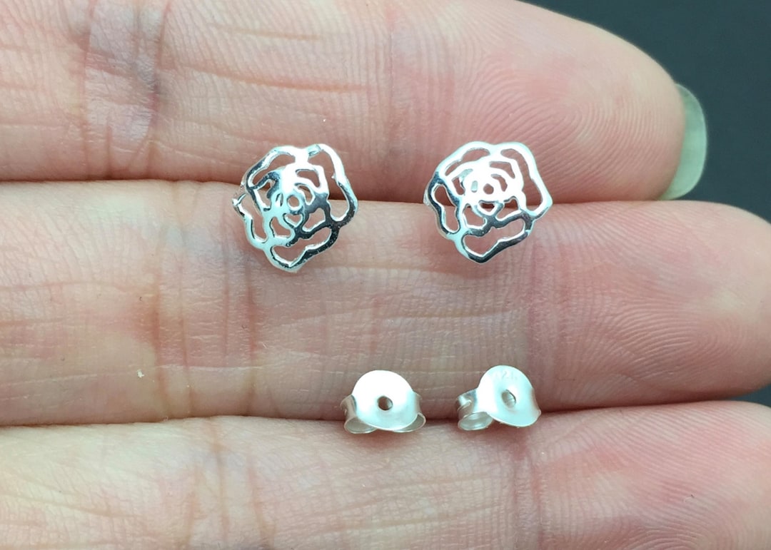 Tiny Rose Stud, 925 Sterling Silver Rose Stud Earrings, Rose Cartilage ...