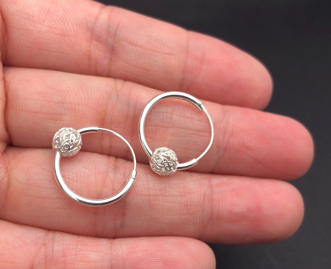 Small Silver Ball Hoops - Simple Everyday Modern Minimal Dangle ...