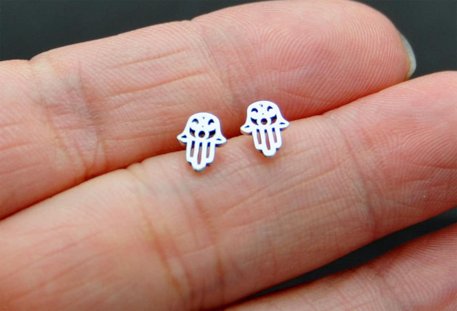 Extra Small Sterling Silver Hamsa Hand Earrings Hamsa Stud - Etsy