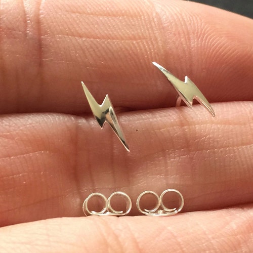 Small Sterling Silver Lightning Bolt Stud Earrings Post | Etsy