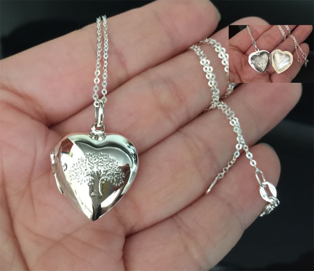 Large - All Sterling Silver Heart Locket Necklace, Love Charm Necklace ...