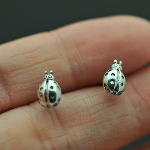 Oxidized 925 Sterling Silver Lady Bug Ladybug Studs Earrings - Etsy