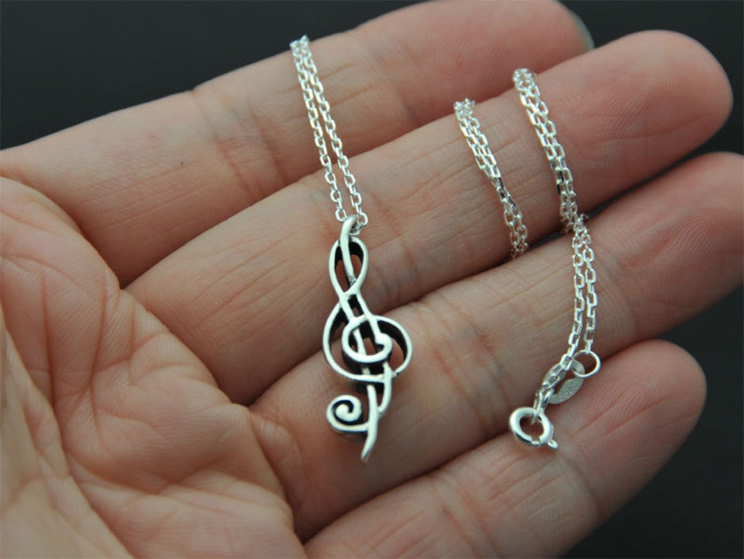 Treble Clef Charm Necklace - Sterling Silver Music Note Necklace - Etsy