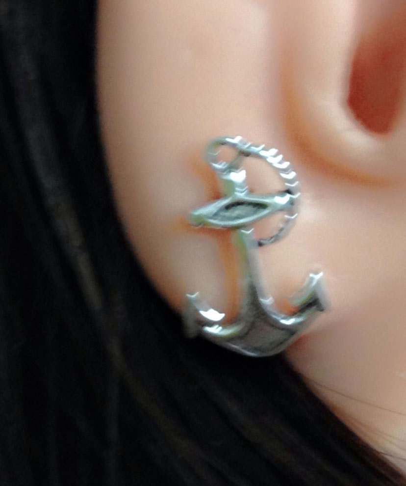 Marine Anchor Cross Sterling Silver Stud Earrings, Anchor Ear Studs ...