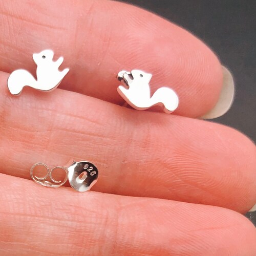 Tiny Silver Squirrel Stud Earrings - Etsy UK