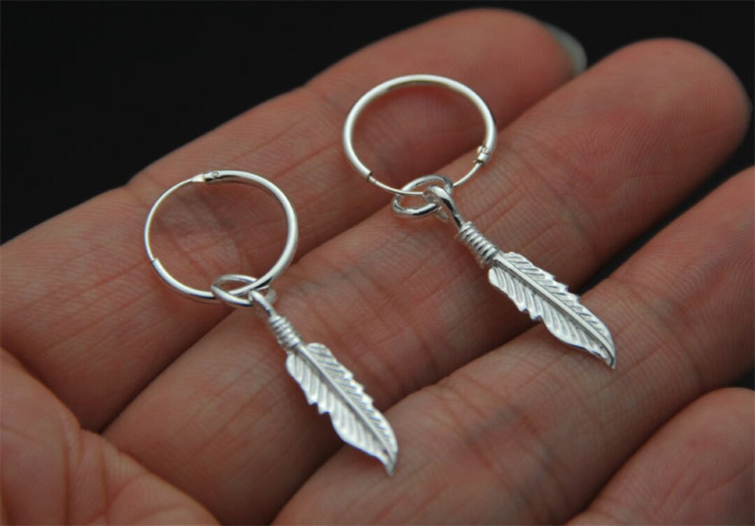Small Silver Feather Hoops - Simple Everyday Modern Minimal Dangle ...