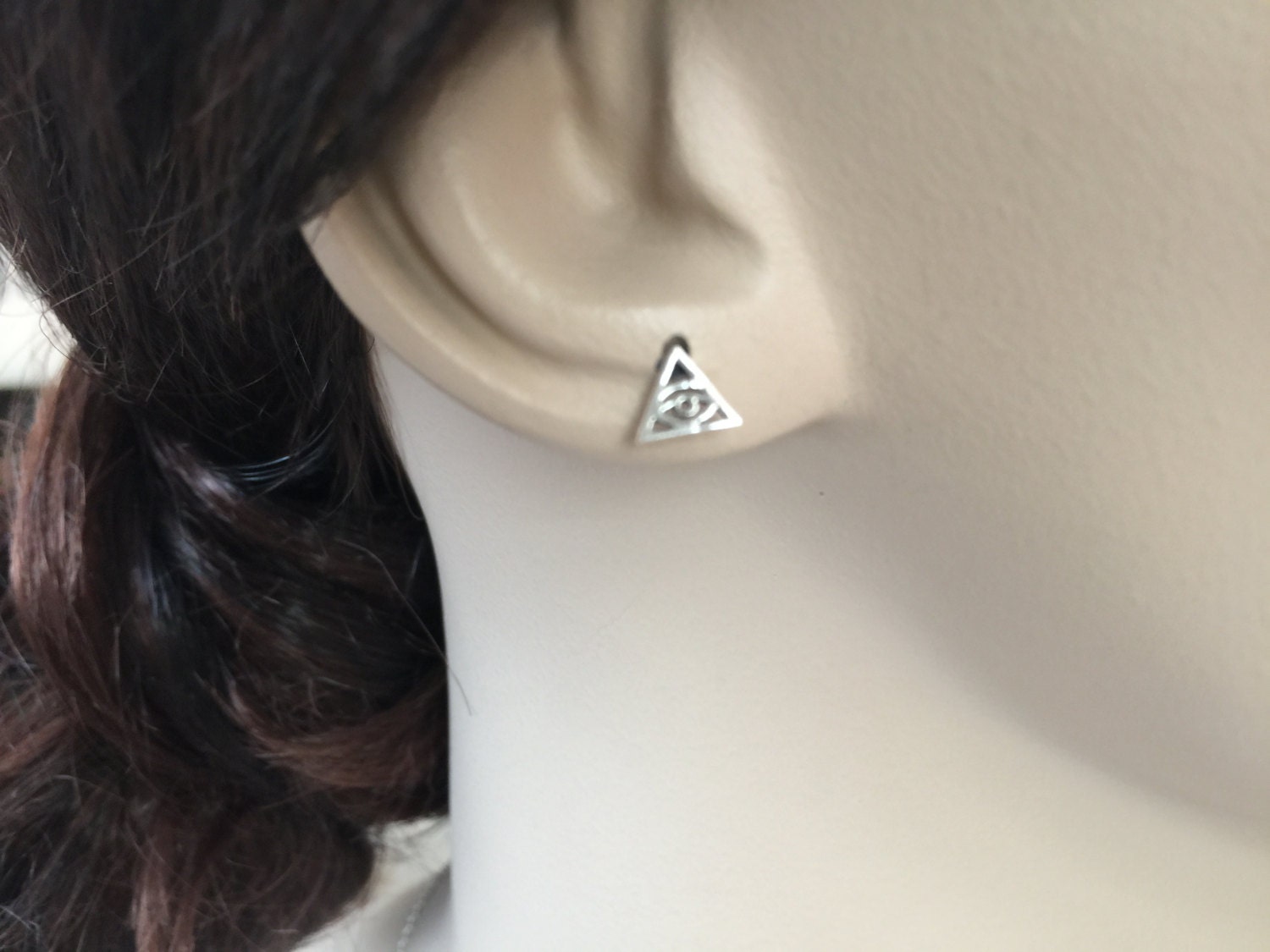 Sterling Silver Flat Triangle Evil Eye Stud Post Earrings, Post ...